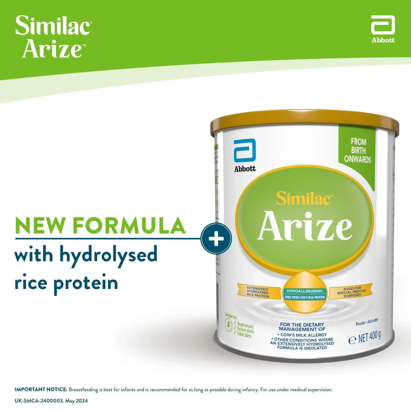 Similac Arize Cows Milk Protein-free Infant Formula 400g – EasyMeds ...