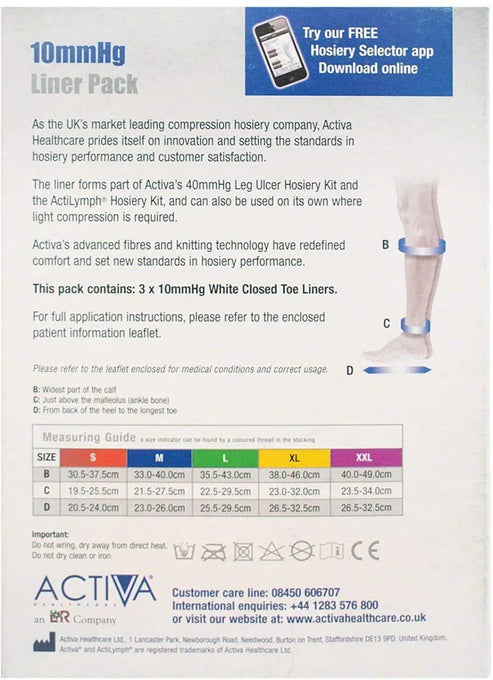 Activa Stocking Liner Pack CT 10mmHg x 3 - S/M/L/XL/XXL, Sand/White ...