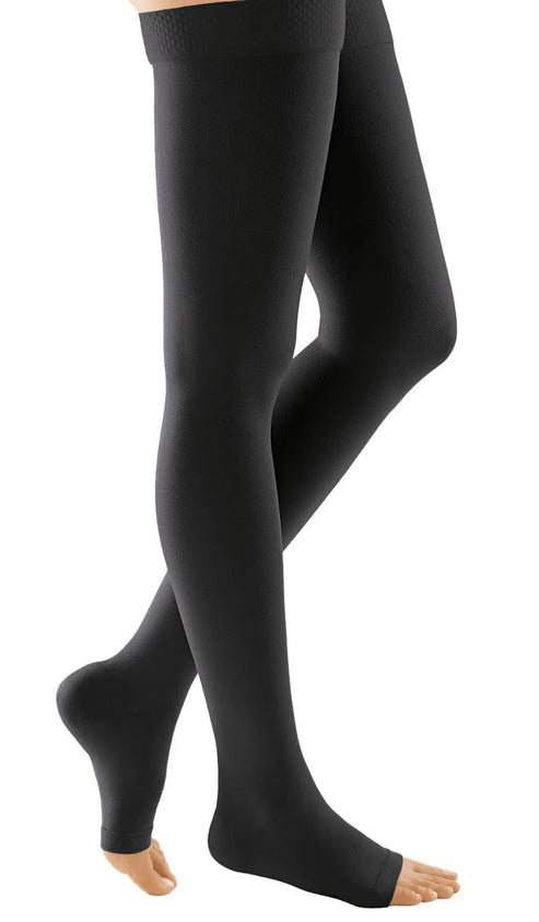 Duomed Soft C2 Compression Stockings Thigh Length Open Toe Black Small ...