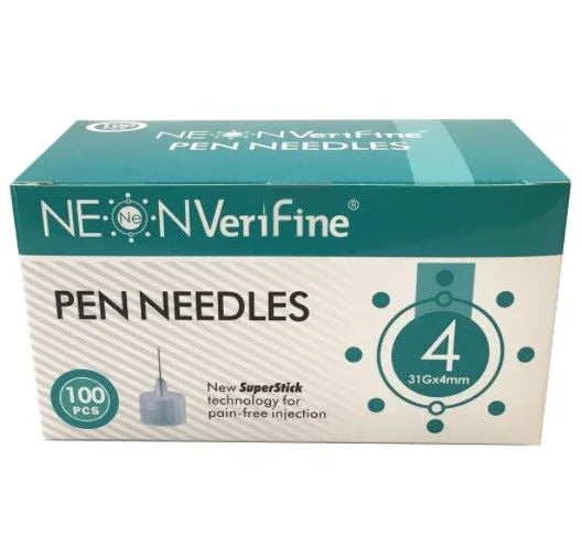Neon Verifine Pen Needles 31G 4mm x 100 | Ultra Fine Pen Needles ...