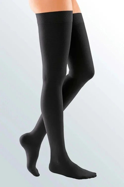 Duomed Soft Class 2 Compression Stockings Thigh Length Closed Toe Black ...